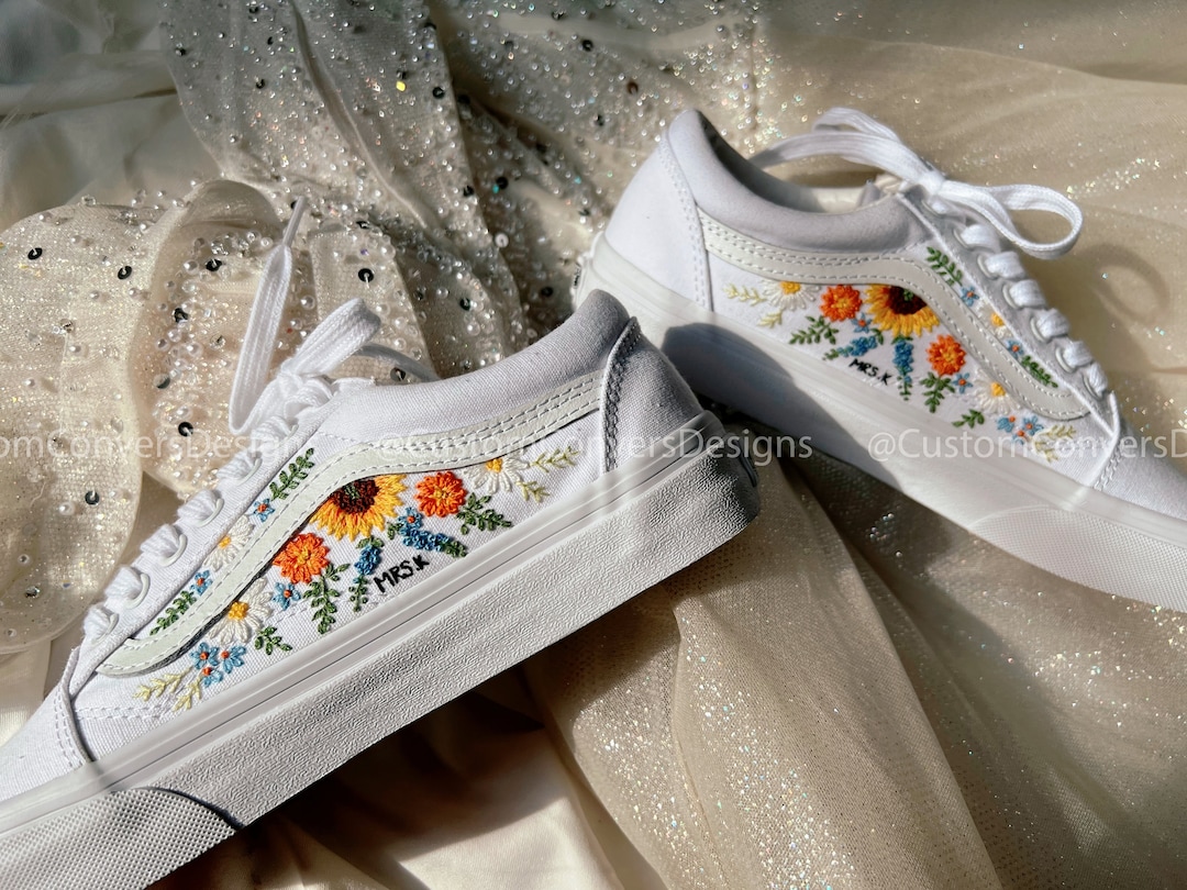 Custom Vans Sunflower/wedding Vans/personalized Vans/embroidered Vans ...