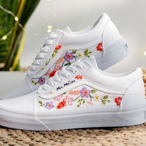 Custom Embroidered Vans, Bridal Flower Embroidered Shoes Wedding ...