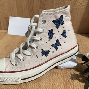 Embroidered Converse/converse High Tops Blue Butterfly and Flowers ...