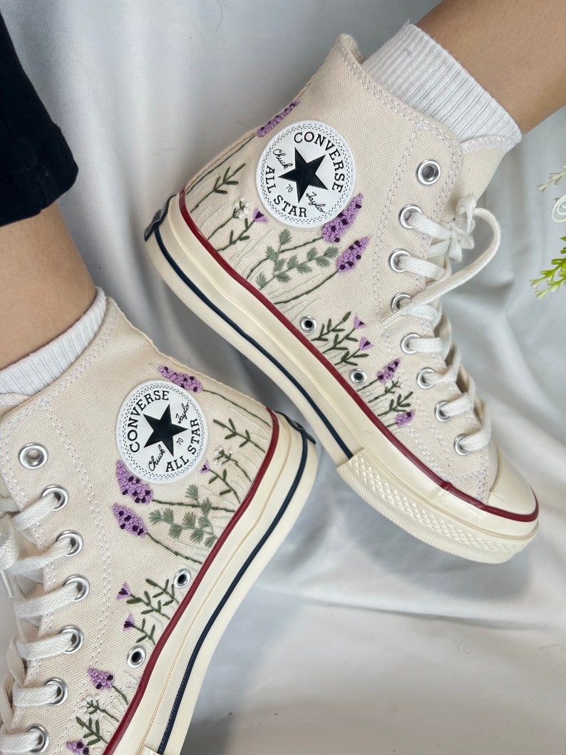 Embroidered Converse/converse High Tops/flower Converse/converse Custom ...