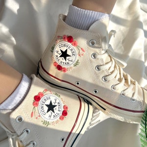 Embroidered Converse/bridal Converse/converse Custom Flower Embroidery ...