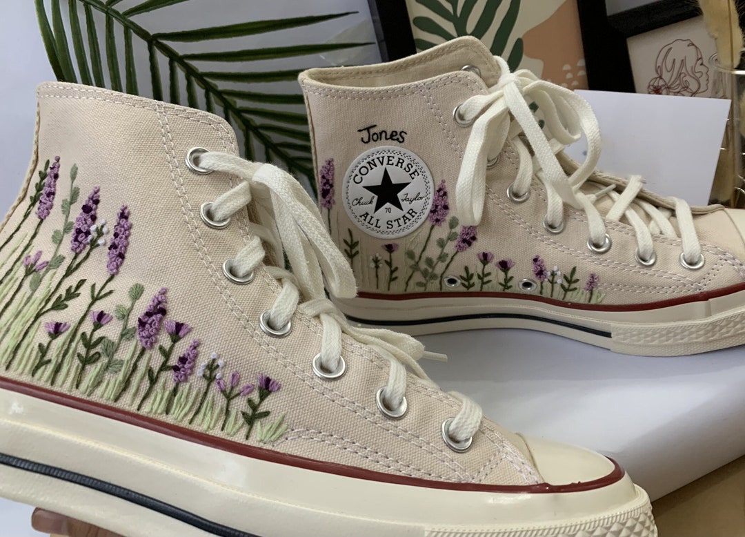 Embroidered Converse/flower Converse/converse Custom Lavender ...