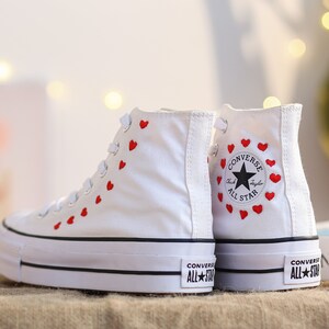Custom Embroidered Heart Converse Platform,heart Embroidered Shoes ...