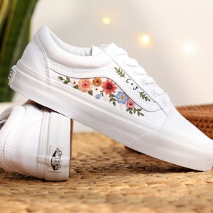 Custom Embroidered Vans, Wedding Vans Embroidery Floral, Bridal Flower ...