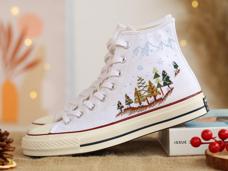 Hand Embroidered Converse High Top Personalized Holiday Christmas Shoes ...