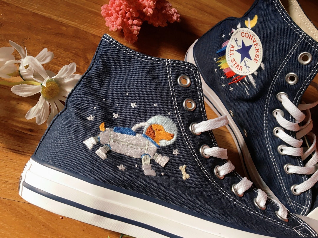 Embroidered Converse/converse High Tops Planet Dog/custom Converse ...
