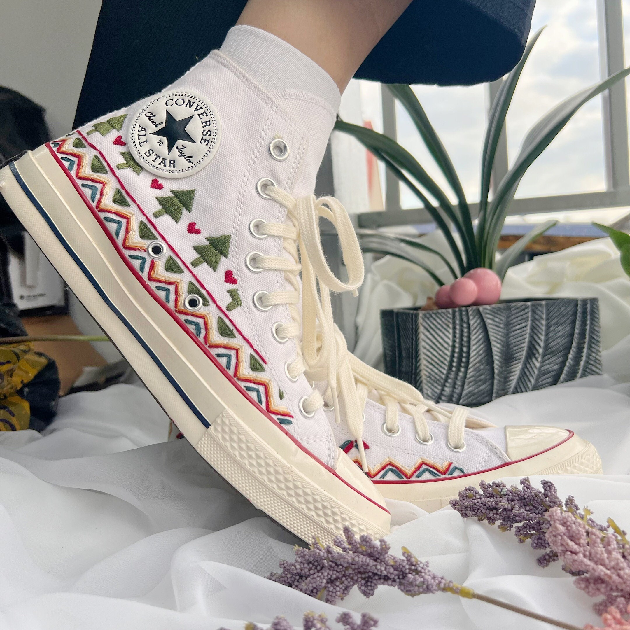 Converse High Tops/custom Converse for Christmas/custom Converse Pine ...