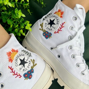 Custom Converse Hi Tops/embroidered Converse Serrated Platform/flower ...