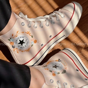 Embroidered Converse Hi Tops, Custom Bridal Converse Bouquet of Orange ...