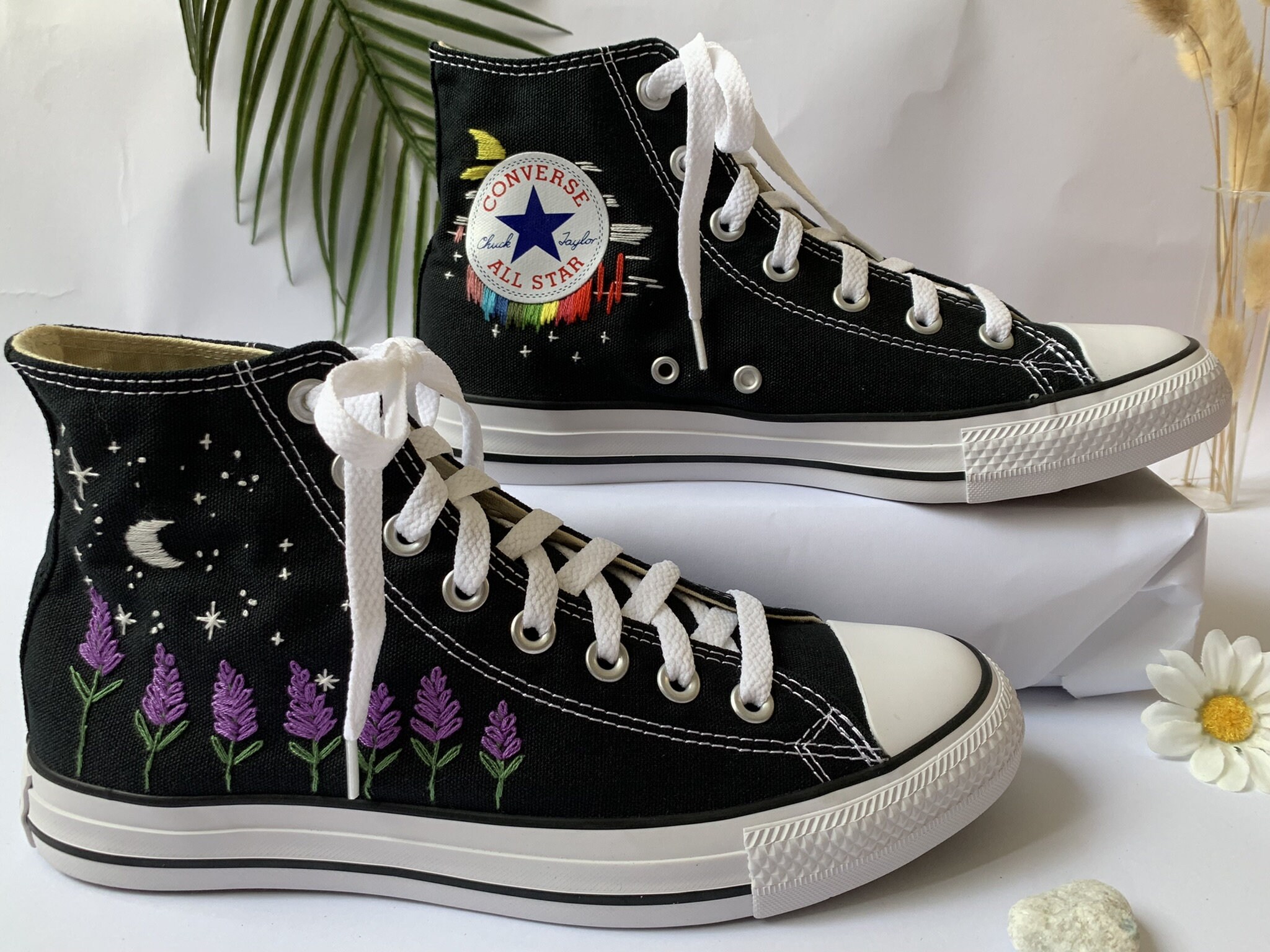 Embroidered Converse/flower Converse/converse Custom Lavender - Etsy