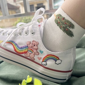 Embroidered Converse/custom Bear and Rainbow, Custom LOW Flower ...