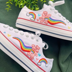 Embroidered Converse/custom Bear and Rainbow, Custom LOW Flower ...