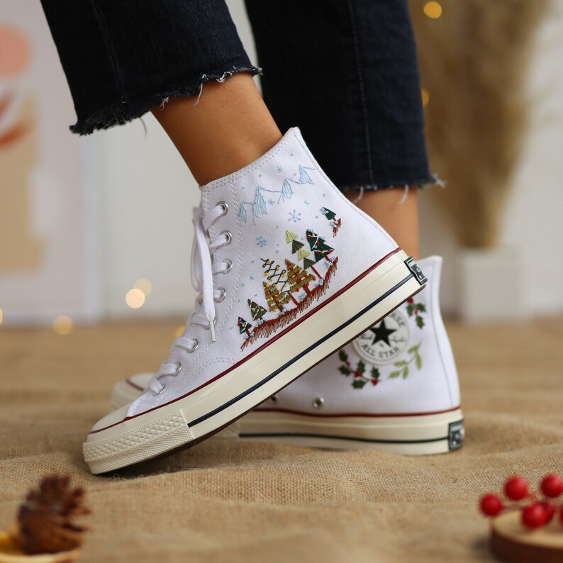 Hand Embroidered Converse High Top Personalized Holiday Christmas Shoes ...