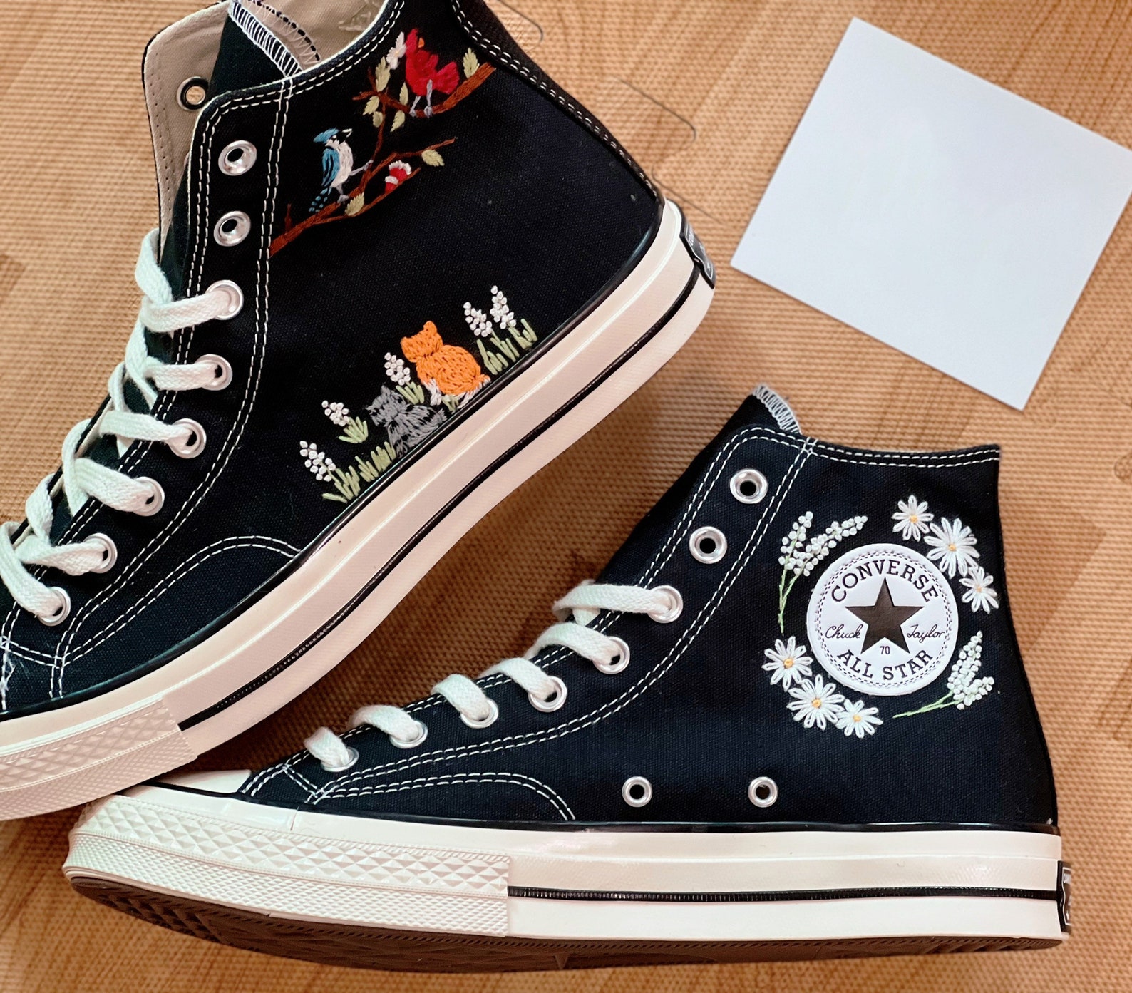 Embroidered Converse/custom Converse/custom Flower/converse Cat and ...