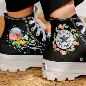 Embroidered Platform Converse, Jellyfish Embroidered Converse for Women ...