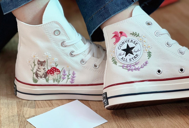 Embroidered Converse/custom Converse Hi Tops/custom Pet/cat - Etsy