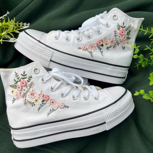 Embroidered Converse/ Wedding Converse Platform/custom Converse Pink ...