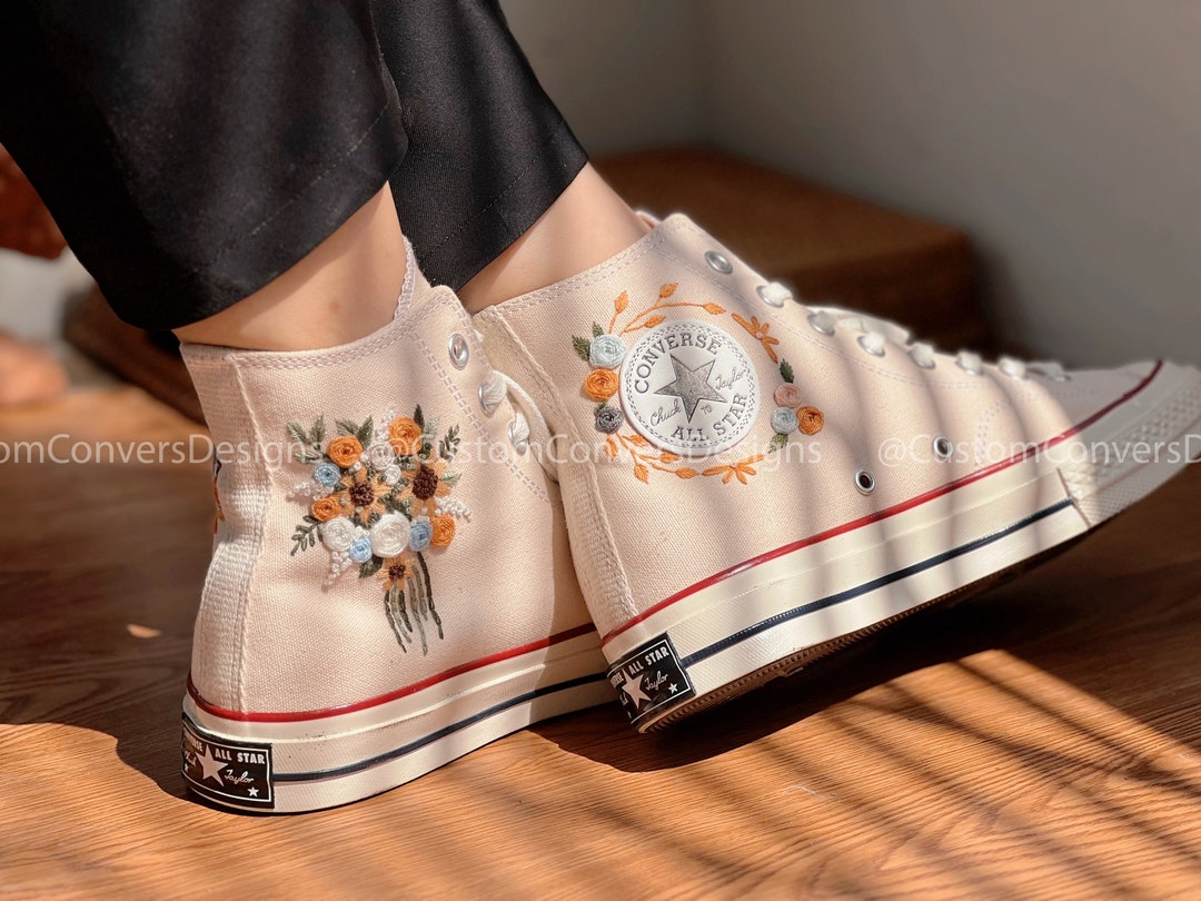 Embroidered Converse Hi Tops, Custom Bridal Converse Bouquet of Orange ...