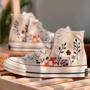 Embroidered Converse Hi Tops/converse Pet Chuck Taylor 1970s/custom Fox ...
