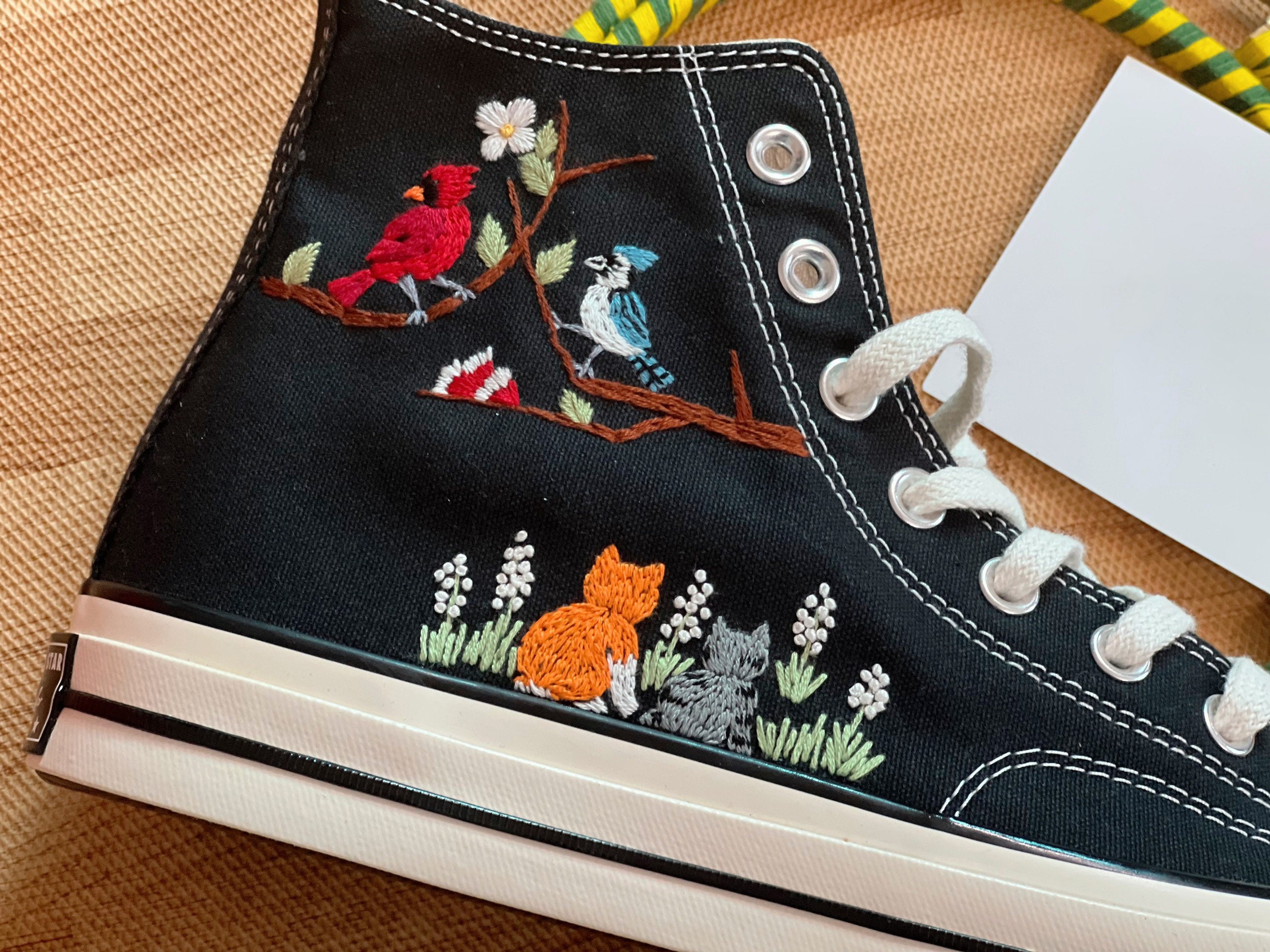 Embroidered Converse/custom Converse/custom Flower/converse Cat and ...