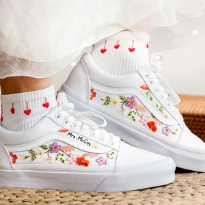Custom Embroidered Vans, Bridal Flower Embroidered Shoes Wedding ...