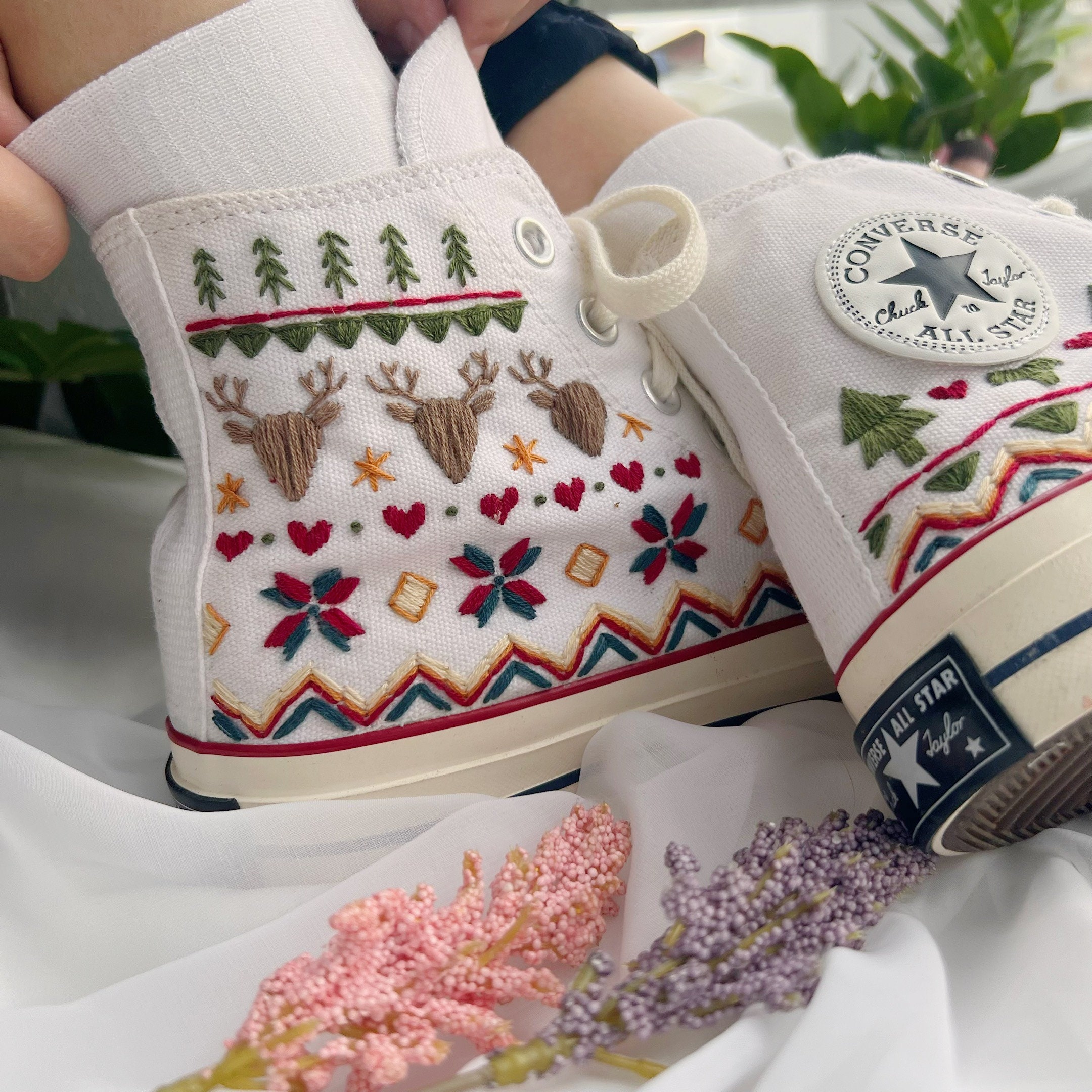 Converse High Tops/custom Converse for Christmas/custom Converse Pine ...