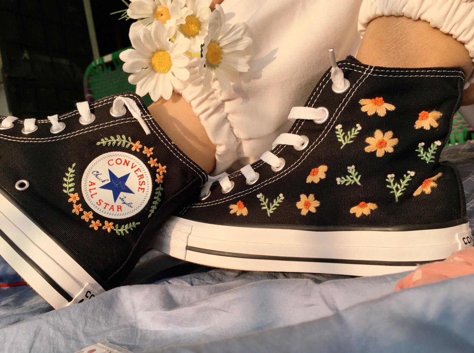 Embroidered Converse Shoes/ Flower Converse Shoes/ Converse - Etsy