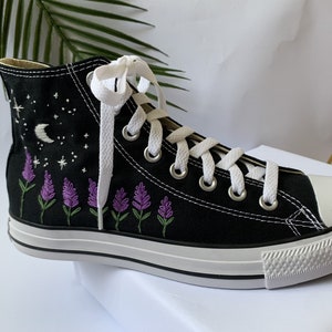 Embroidered Converse/flower Converse/converse Custom Lavender ...