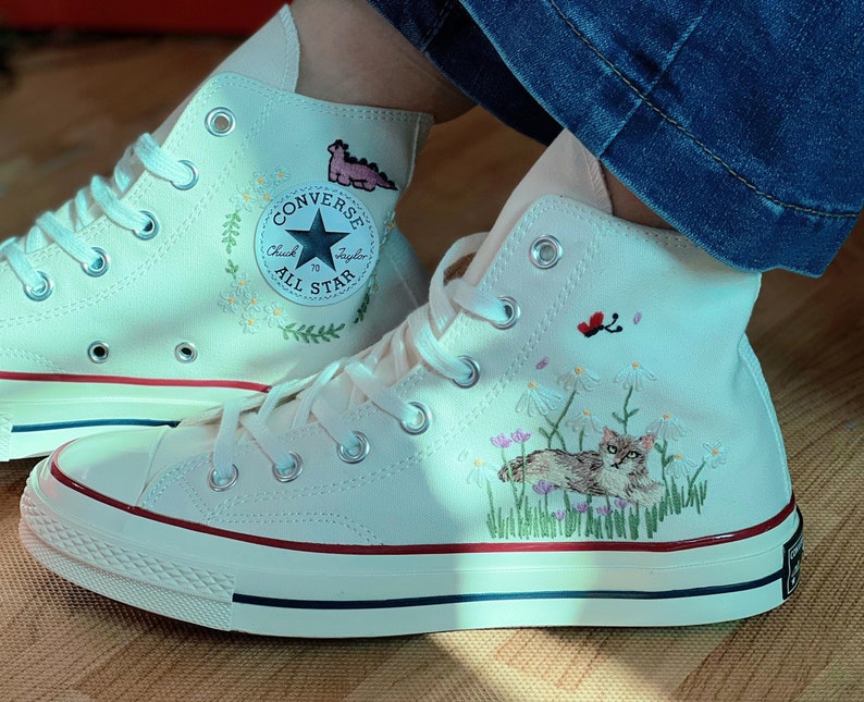 Embroidered Converse/custom Converse Hi Tops/custom Pet/cat - Etsy