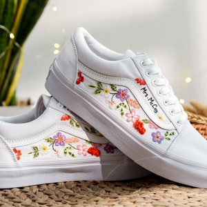 Custom Embroidered Vans, Bridal Flower Embroidered Shoes Wedding ...
