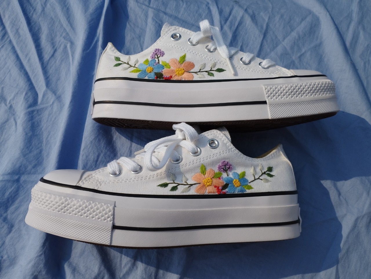 Custom Converse Platform Flower Embroidery/ Embroidered Low - Etsy