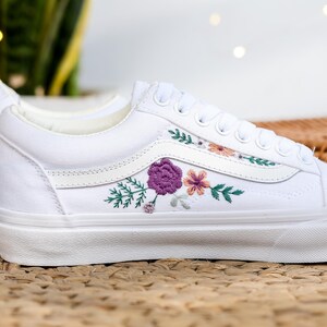 Custom Embroidered Vans, Wedding Vans Embroidery Flower, Purple Bridal ...