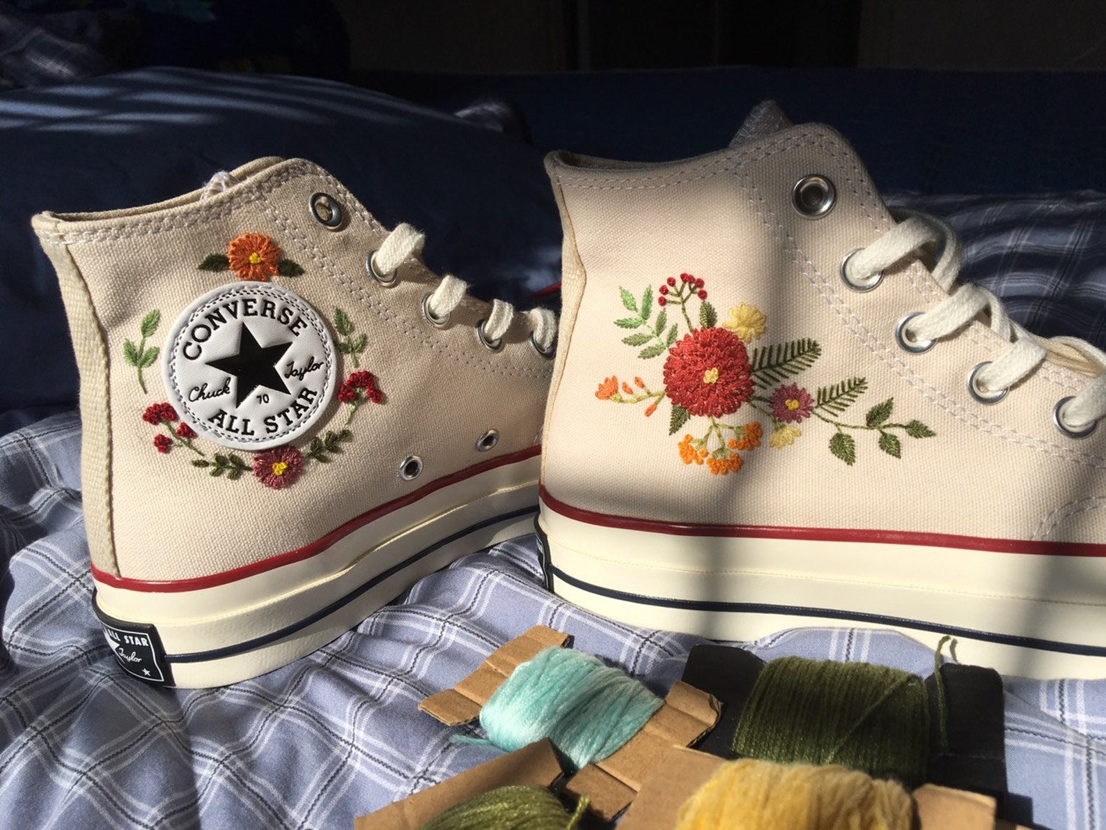 Embroidered Converse/ Converse Custom Flower Embroidery / Wedding ...