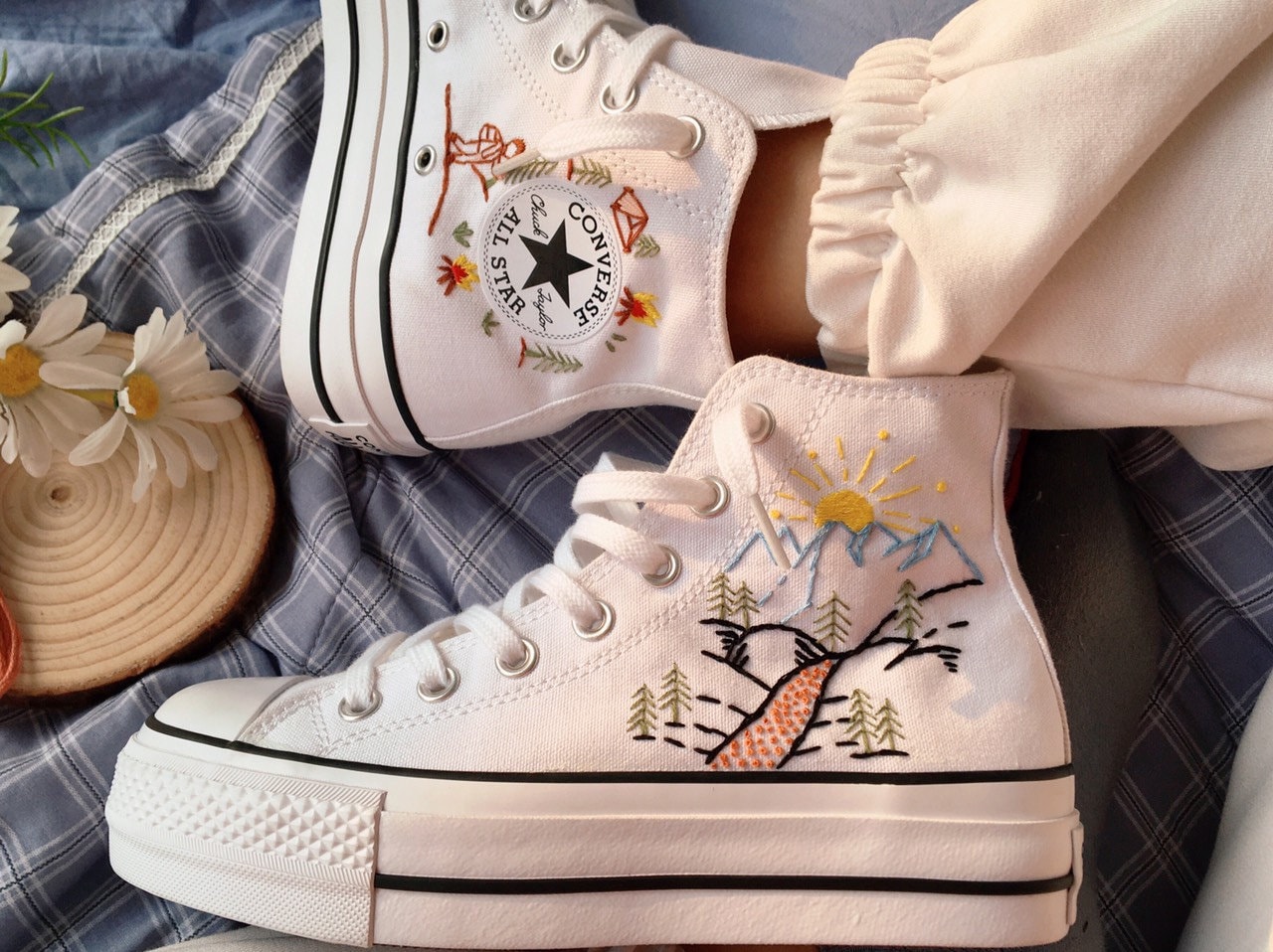 Converse Platform Embroidered/ Converse Custom Flower - Etsy