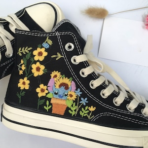 Embroidered Converse/custom Converse Hi Tops/converse Yellow Daisy ...