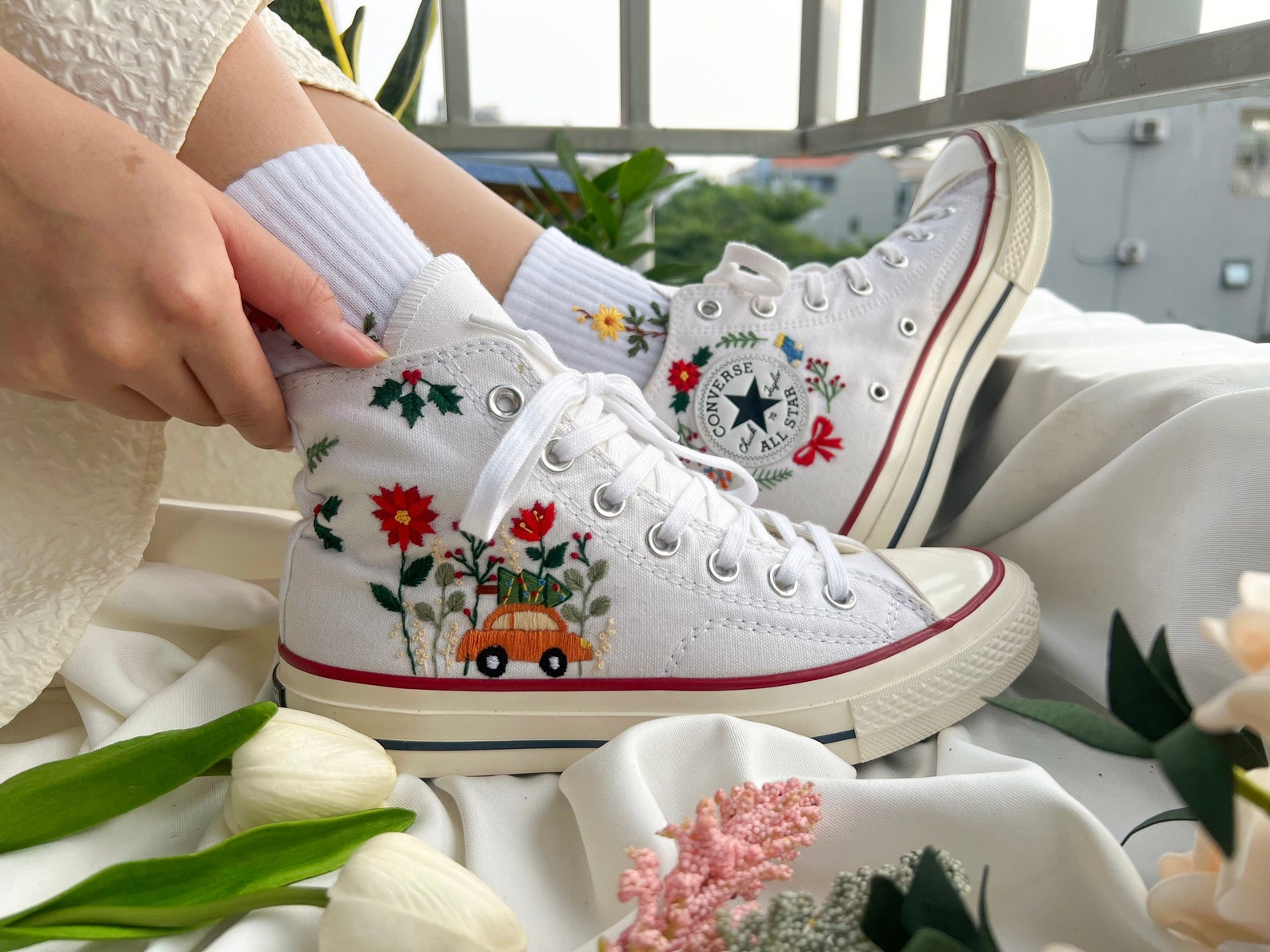 Embroidered Converse/ Converse Hi Tops Car and Tree Embroidery ...