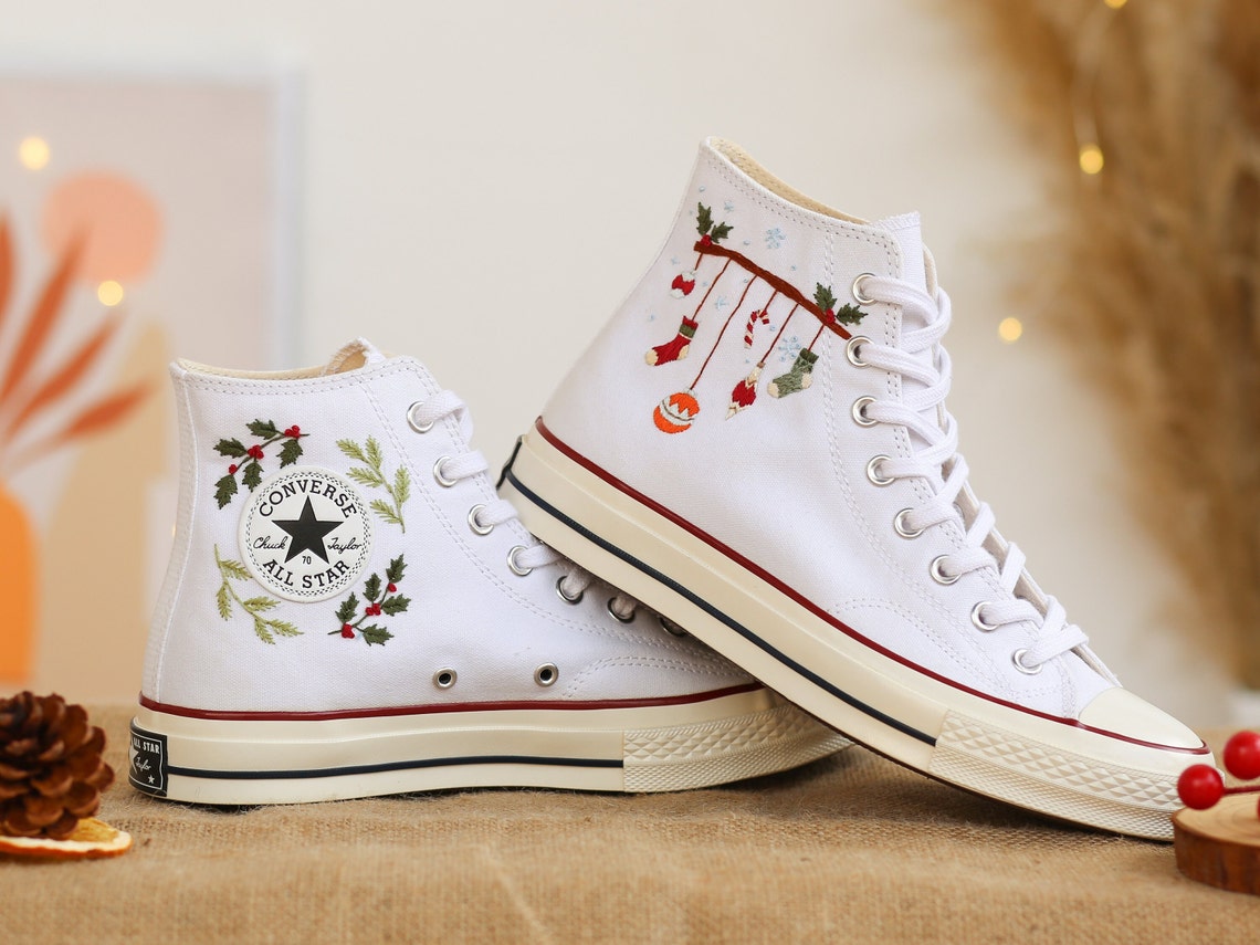 Hand Embroidered Converse High Top Personalized Holiday Christmas Shoes ...