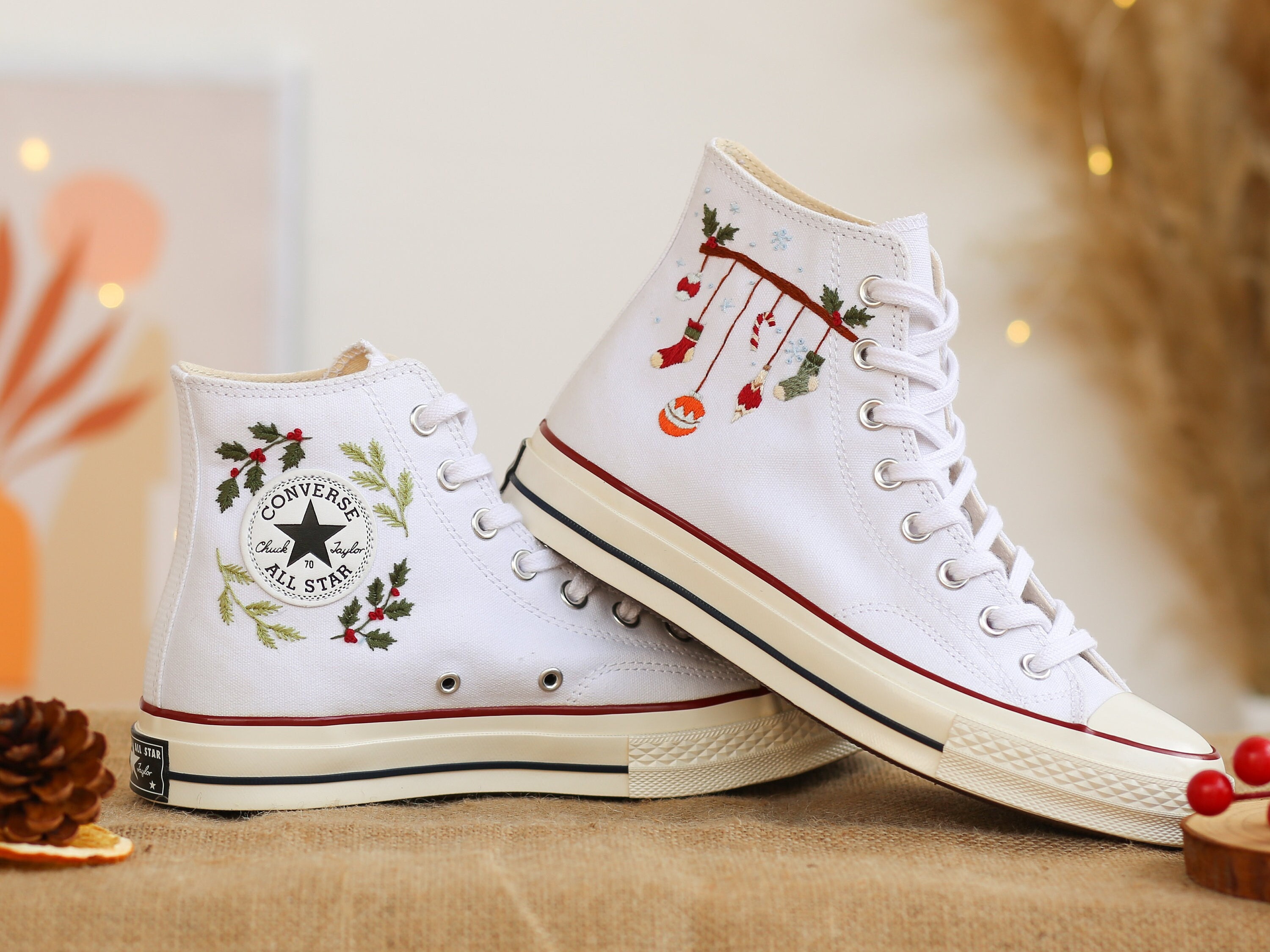 Hand Embroidered Converse High Top Personalized Holiday Christmas Shoes ...