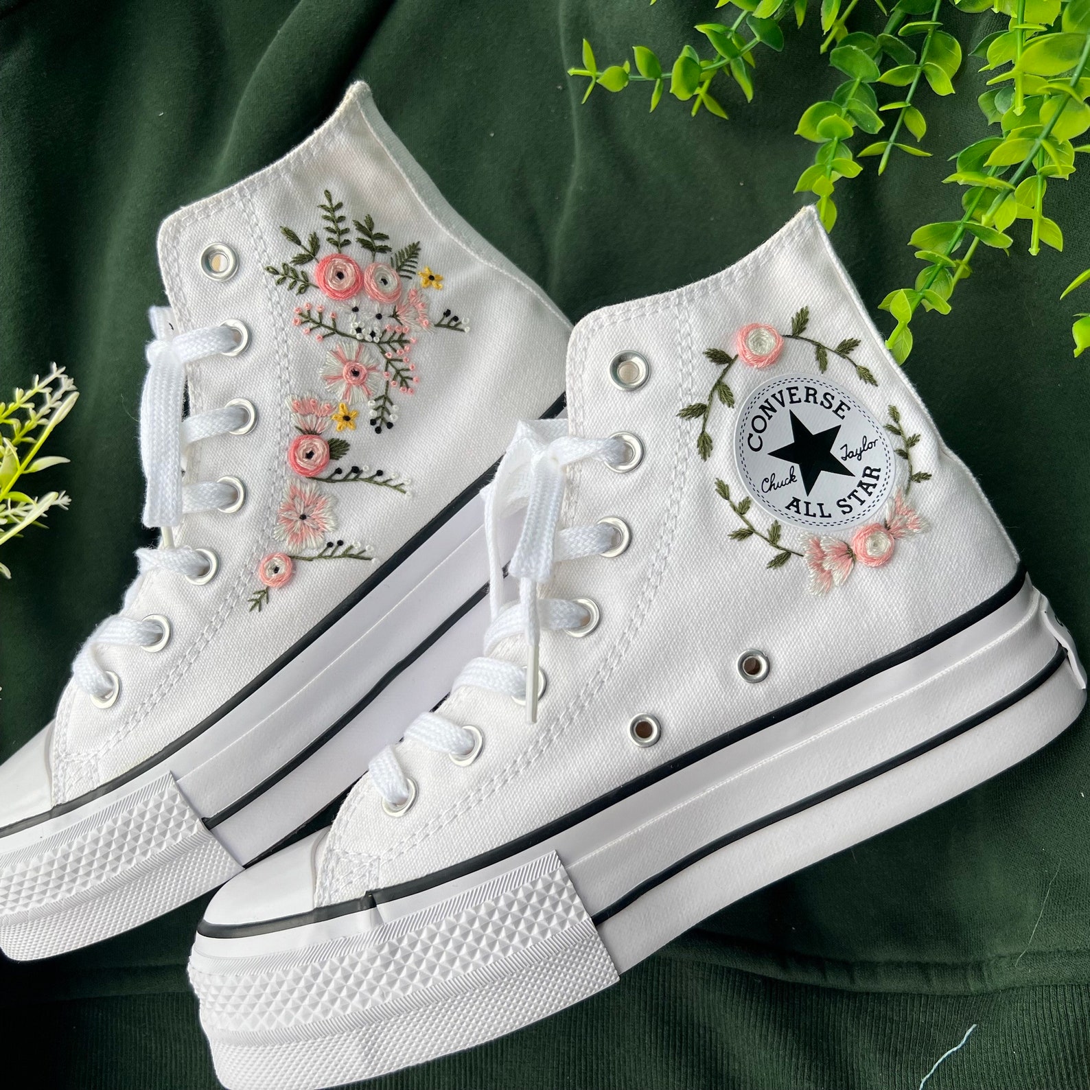 Embroidered Converse/ Wedding Converse Platform/custom - Etsy