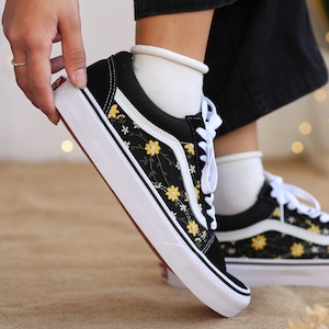 Custom Vans Yellow Flowers Embroidered Shoes, Sunflower Embroidered ...