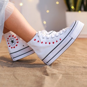 Custom Embroidered Heart Converse Platform,heart Embroidered Shoes ...