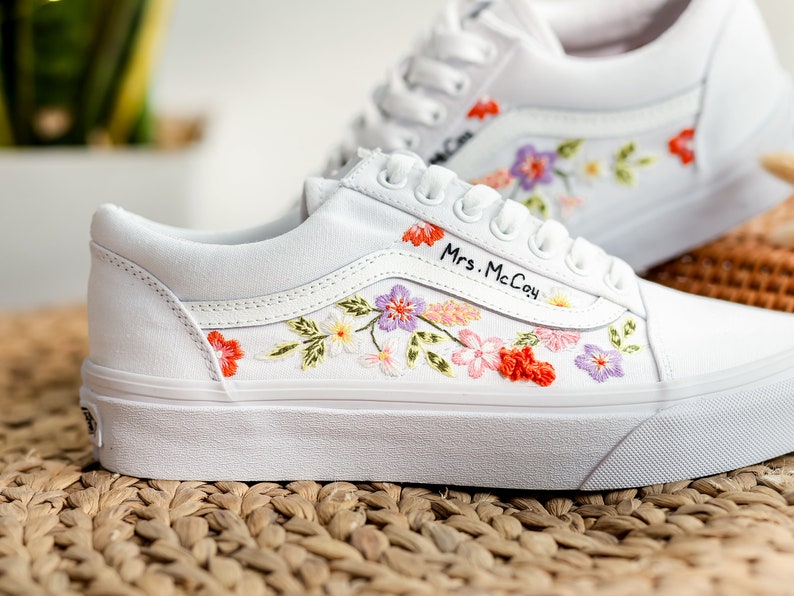 Custom Embroidered Vans, Bridal Flower Embroidered Shoes Wedding ...