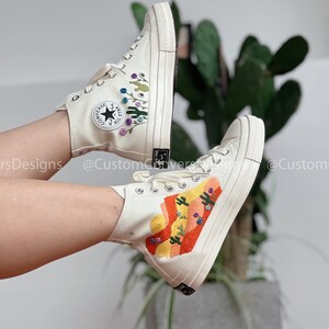 Embroidered Converse/flower Converse/custom Converse High Tops Desert ...