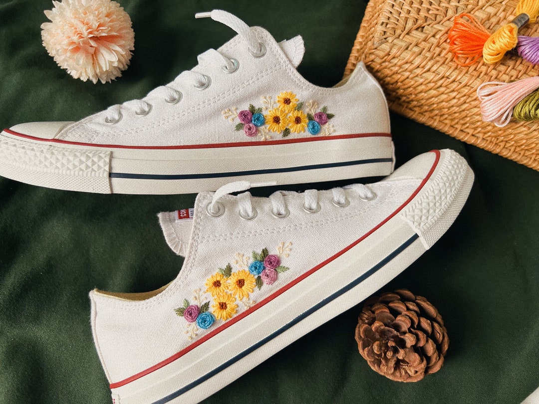 Embroidered Converse/custom Converse Flower/embroidered Sneakers ...