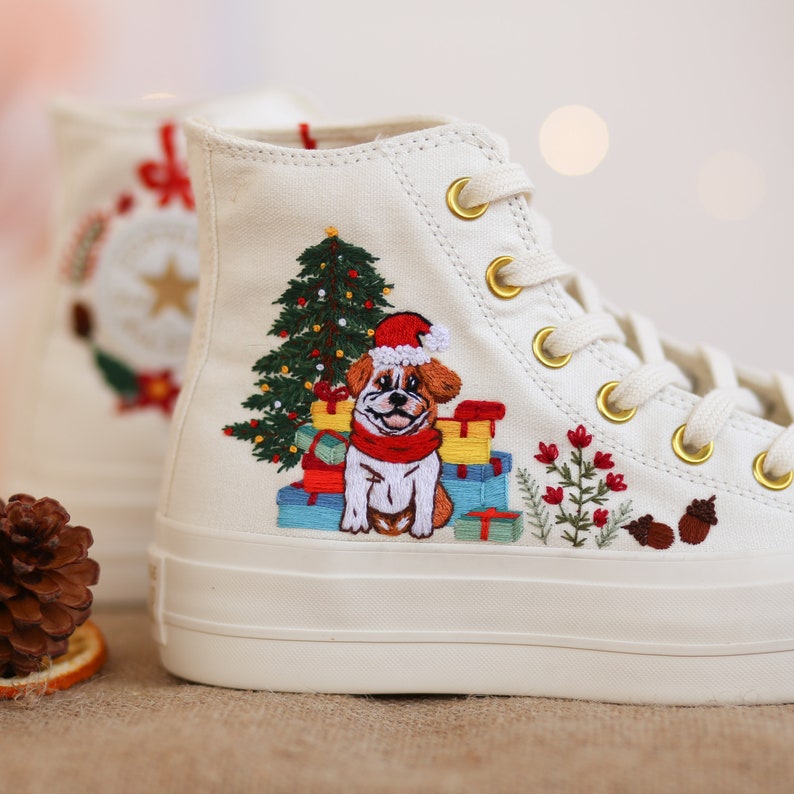 Custom Converse Platform Embroidered Dog Christmas Shoes, Puppy ...