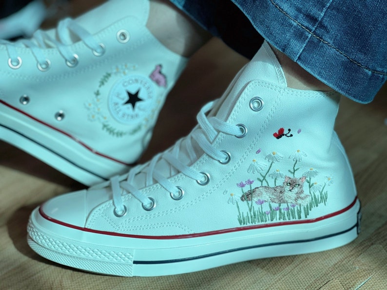 Embroidered Converse/custom Converse Hi Tops/custom Pet/cat - Etsy