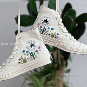 Embroidered Converse/flower Converse/custom Converse High Tops Desert ...