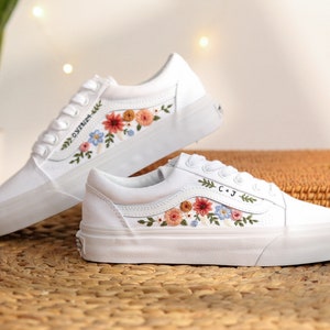 Custom Embroidered Vans, Wedding Vans Embroidery Floral, Bridal Flower ...