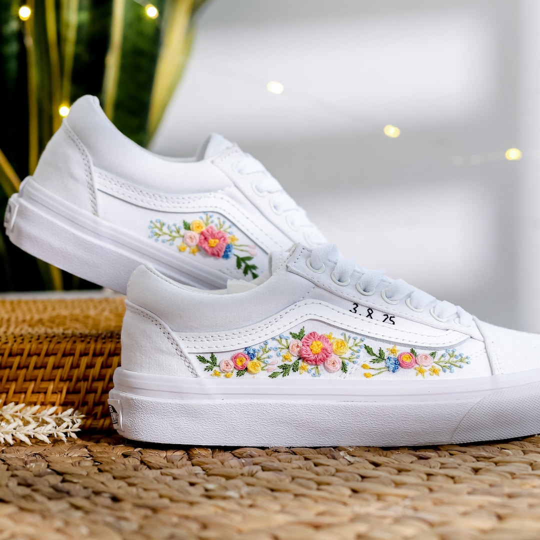 Wedding Vans, Custom Flowers Embroidered Wedding Shoes, Wedding Sneaker ...