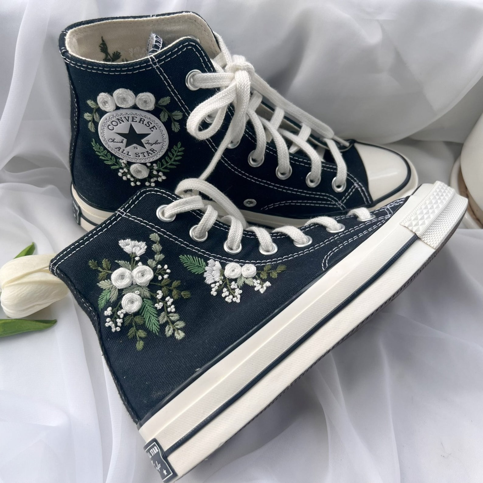 Embroidered Converse/converse Custom Flower Embroidery /bridal Converse ...